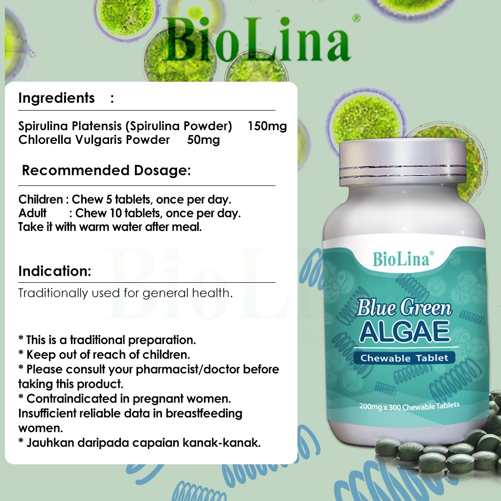 Biolina Spirulina Blue Green Algae tablet 300 – BMSB Trader